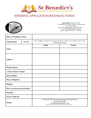 Fillable Online WEDDING APPLICATION/BOOKING FORM Fax Email Print ...