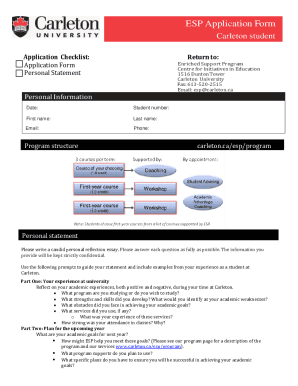 Fillable Online ESP Application Form - Fall Admissions - Carleton Forms Fax Email Print - pdfFiller