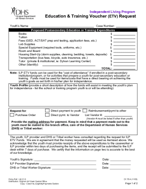 Fillable Online ILP- Education & Training Voucher (ETV) Request Cf 78A ...