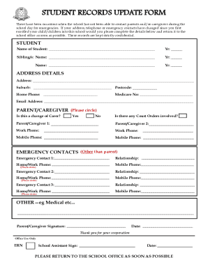 Fillable Online STUDENT RECORDS UPDATE FORM Fax Email Print - pdfFiller