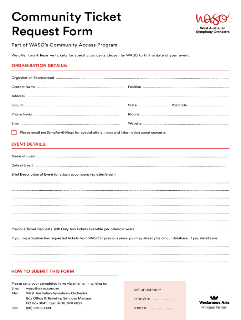 Fillable Online Community Ticket Request Form Fax Email Print - pdfFiller