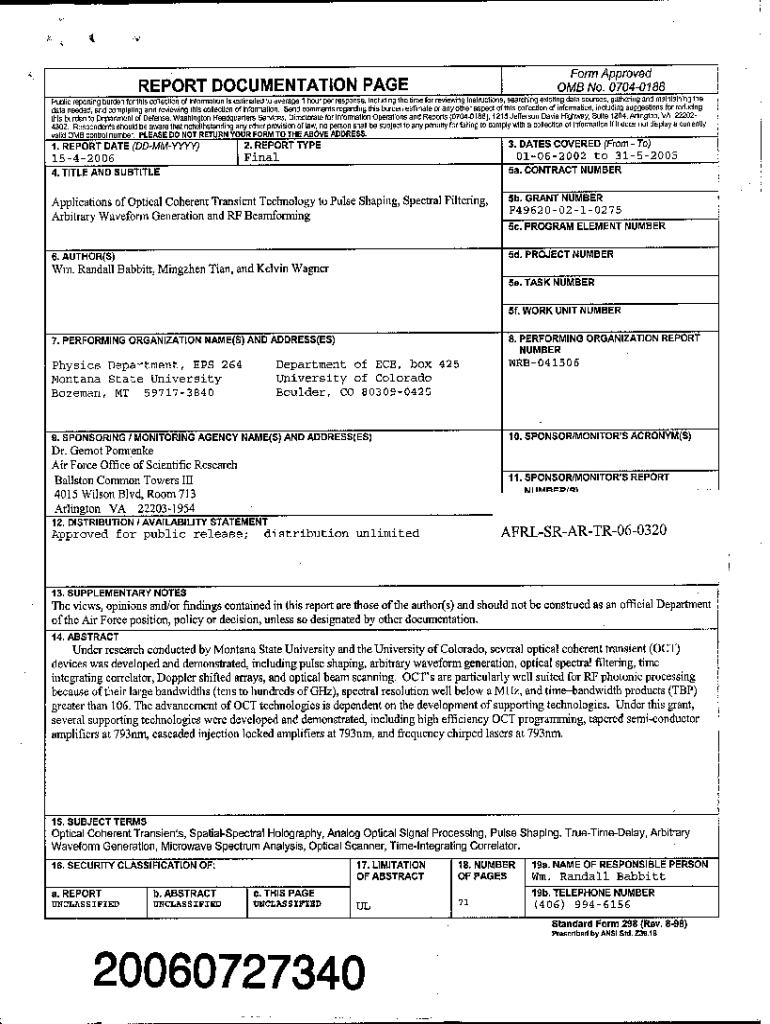 Fillable Online (PDF) REPORT DOCUMENTATION PAGE Form Approved OMB No ...