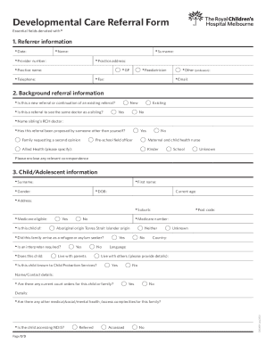 Fillable Online Developmental Care Referral Form Fax Email Print ...