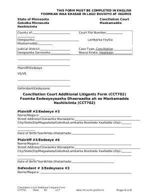 Conciliation Court Additional Litigants Doc Template | pdfFiller