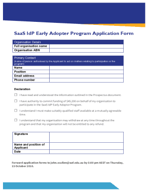 Fillable Online SaaS IdP Early Adopter Program Application Form Fax ...