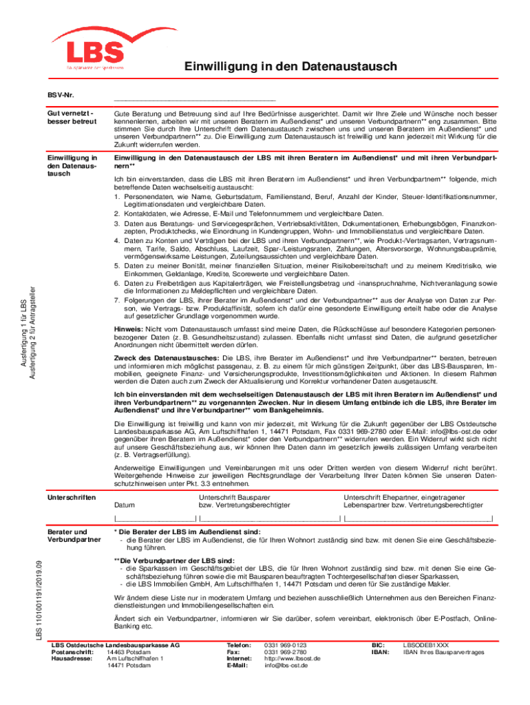 Ausfüllbar Online Einwilligung in den Datenaustausch Fax Email Drucken ...