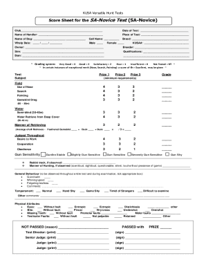 Fillable Online Novice Hunt Test Score Sheet Fax Email Print - pdfFiller