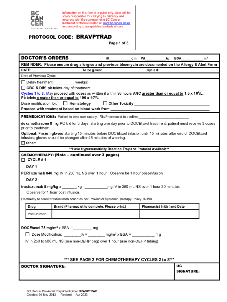 Fillable Online BC Cancer Protocol Summary for Therapy of Metastatic ...