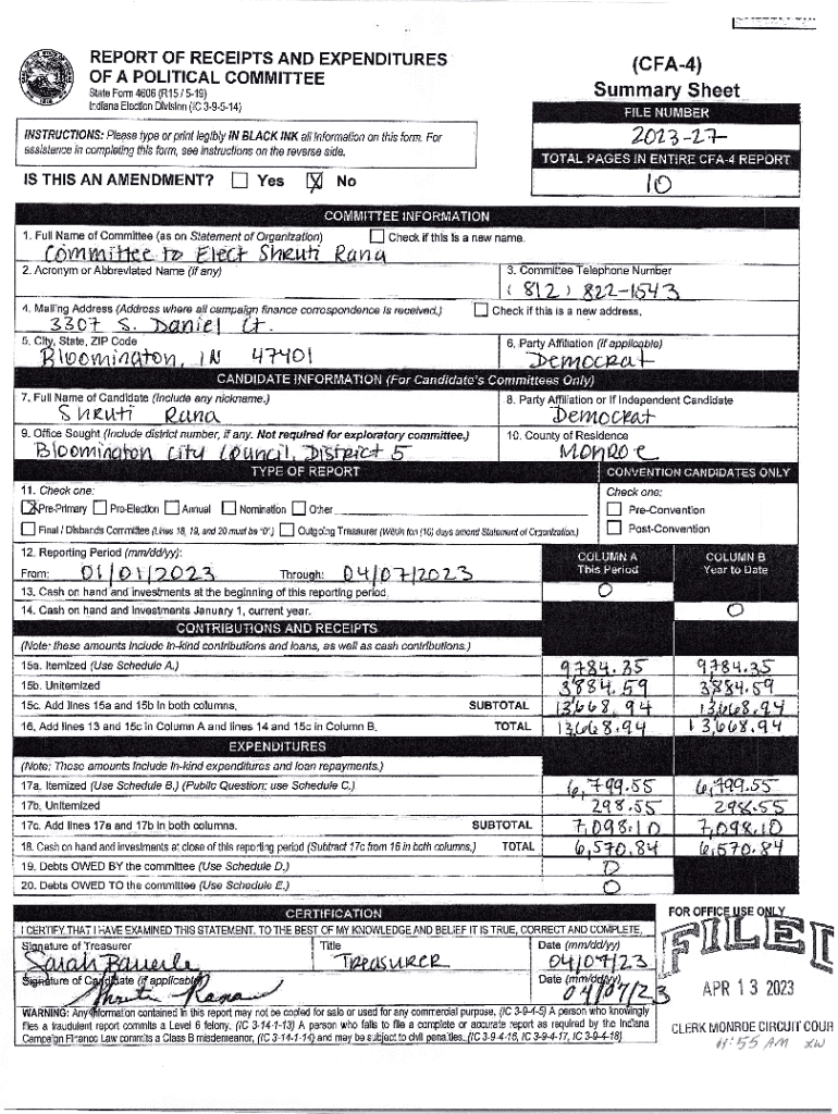 Fillable Online (CFA-4) Summary Sheet - Wayne County Indiana Government ...