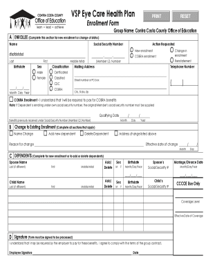 Fillable Online VSP Eye Care Health Plan - Enrollment Form Fax Email ...