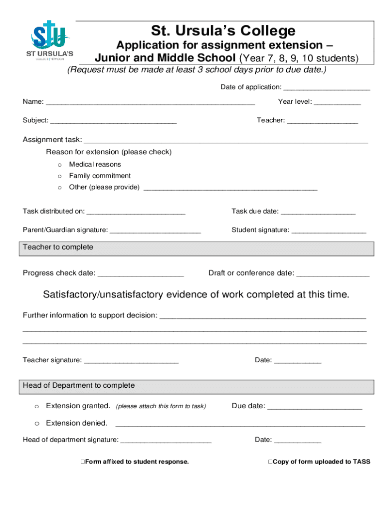 Fillable Online stursulas qld edu Request-for-extension-Junior-and ...