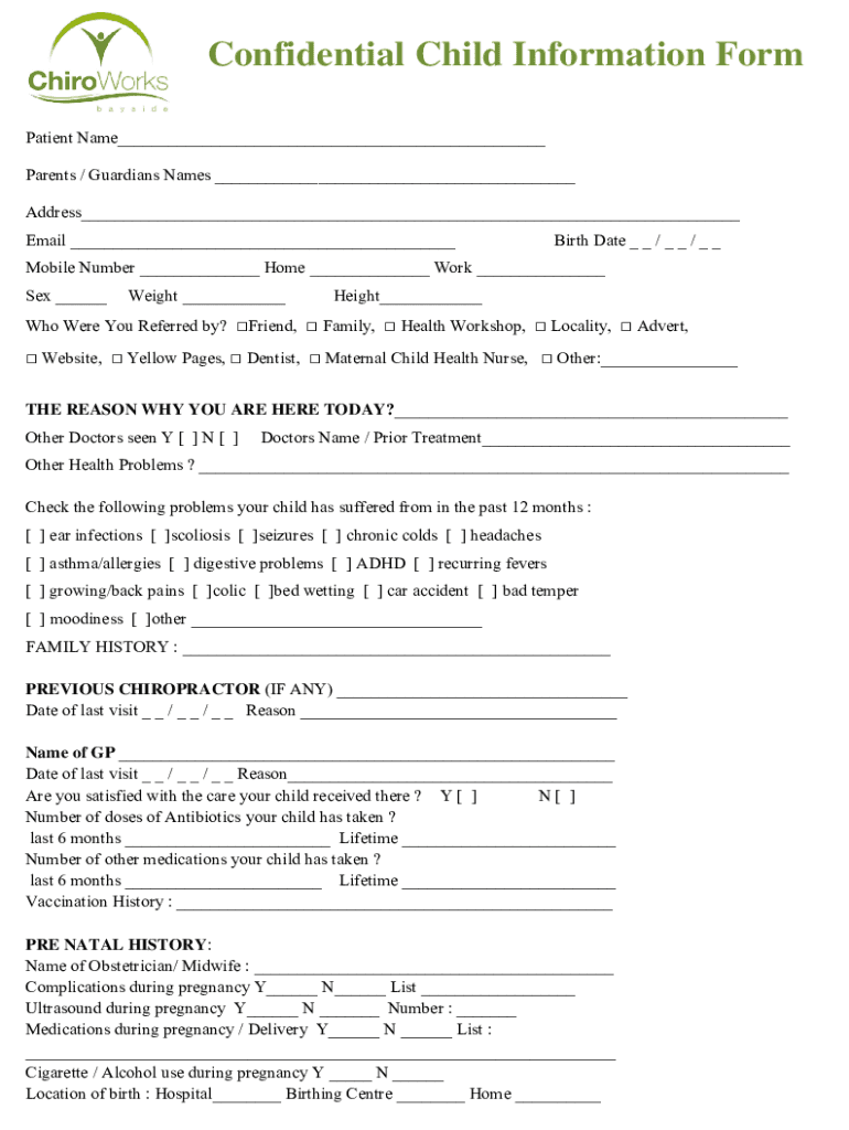 Fillable Online 1a. CHILD New Patients Information Form (Reception).docx Fax Email Print - pdfFiller