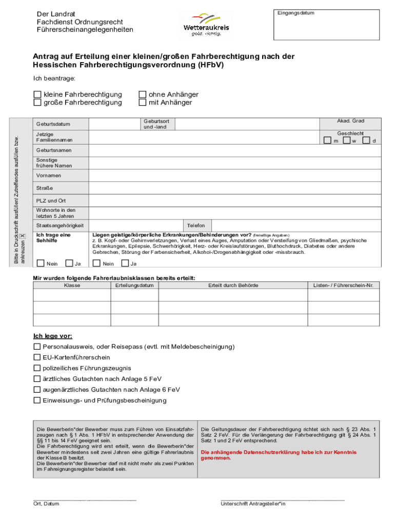 Ausfüllbar Online Antrag auf Erteilung einer kleinen/groen Fahrberechtigung ... Fax Email ...