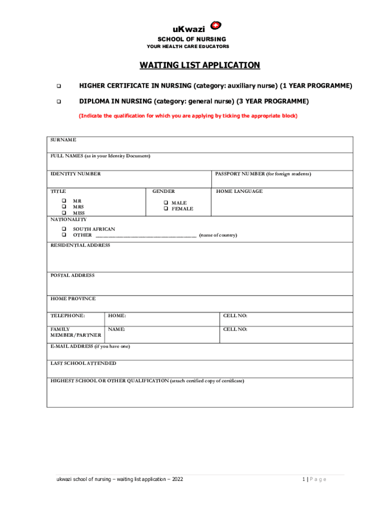 Fillable Online Get Ukwazi School Of Nursing Application Form For 2021 ...