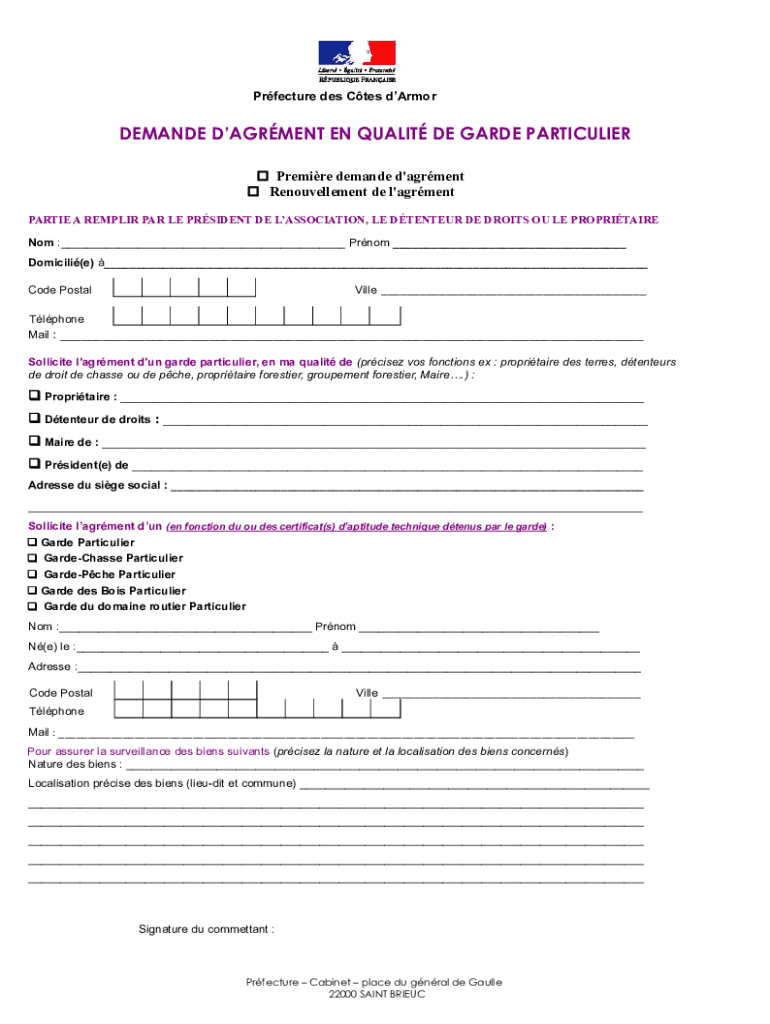 Remplissable En Ligne Demande d'agrment et de carte de garde ...