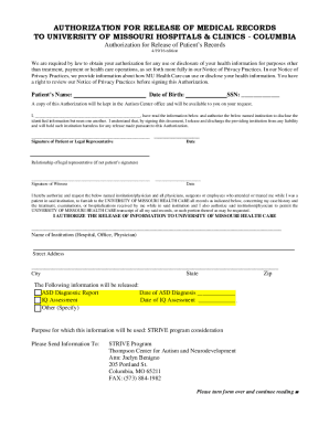 Fillable Online thompsoncenter missouri Authorization For Release of ...
