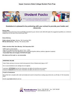 Fillable Online uppercoomerasc eq edu Upper Coomera State College Student Pack Prep Fax Email ...