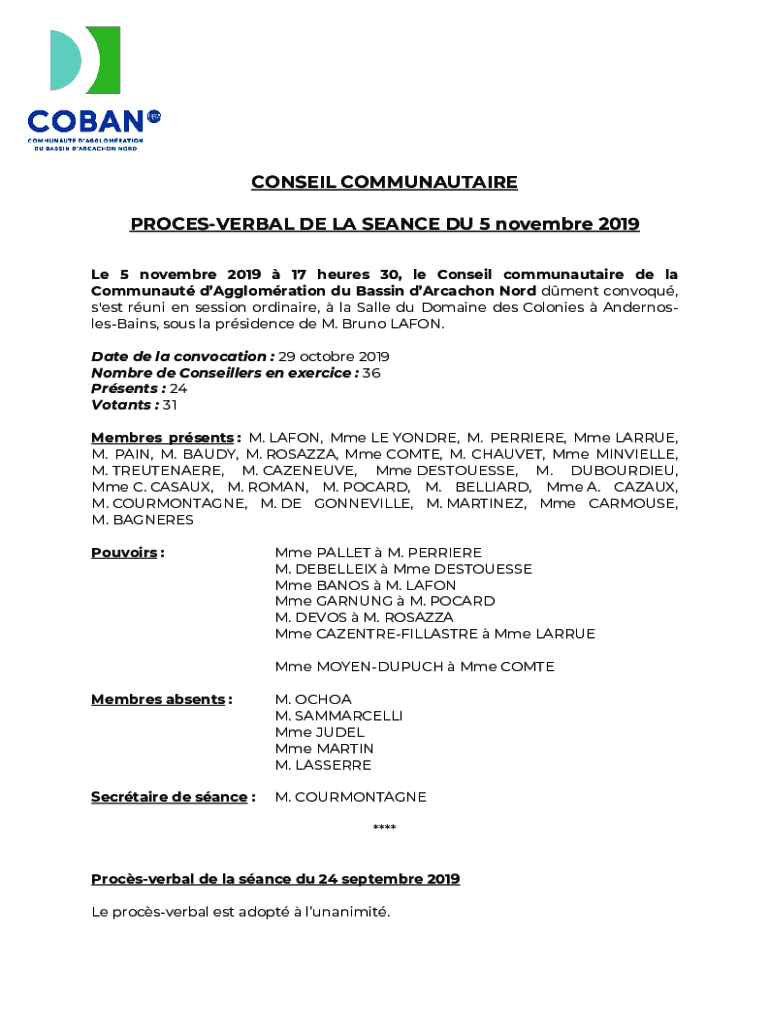 Remplissable En Ligne Procs-verbal de sance du conseil communautaire du 11 ... Fax Email ...