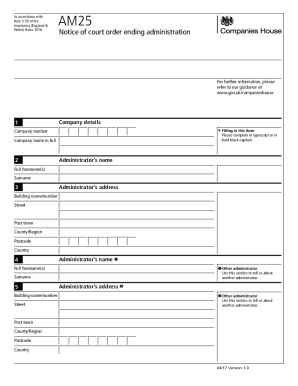 Fillable Online AM25 Notice of court order ending administration (Rule ...