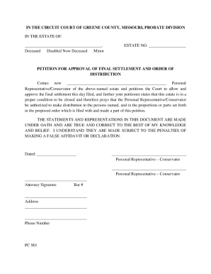 Fillable Online Petition for final settlement and distribution, Mo. Rev ...
