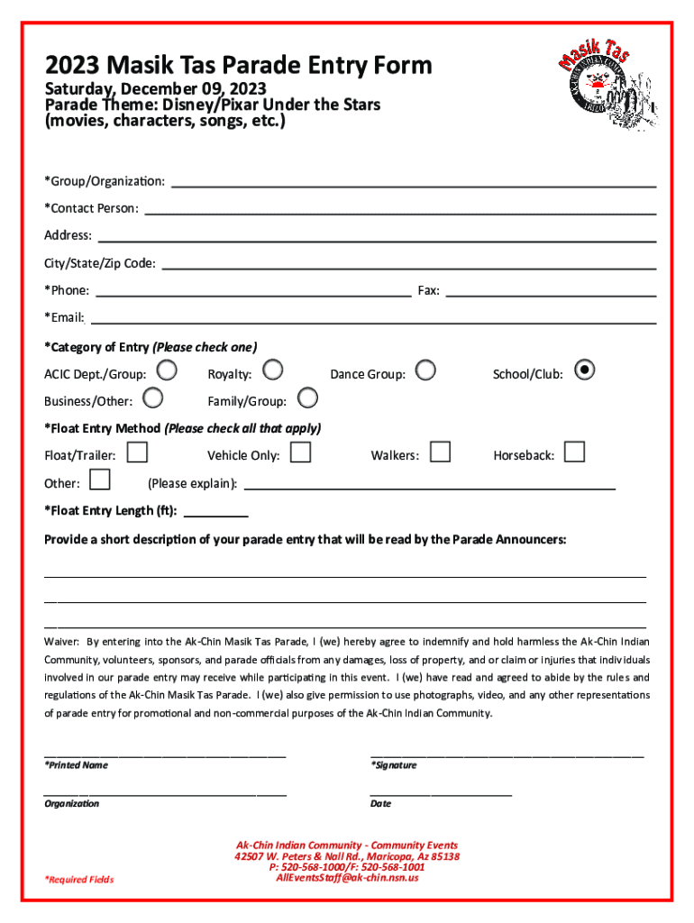 Fillable Online 2023 Masik Tas Parade Entry Form - Ak-Chin Indian Community Fax Email Print ...