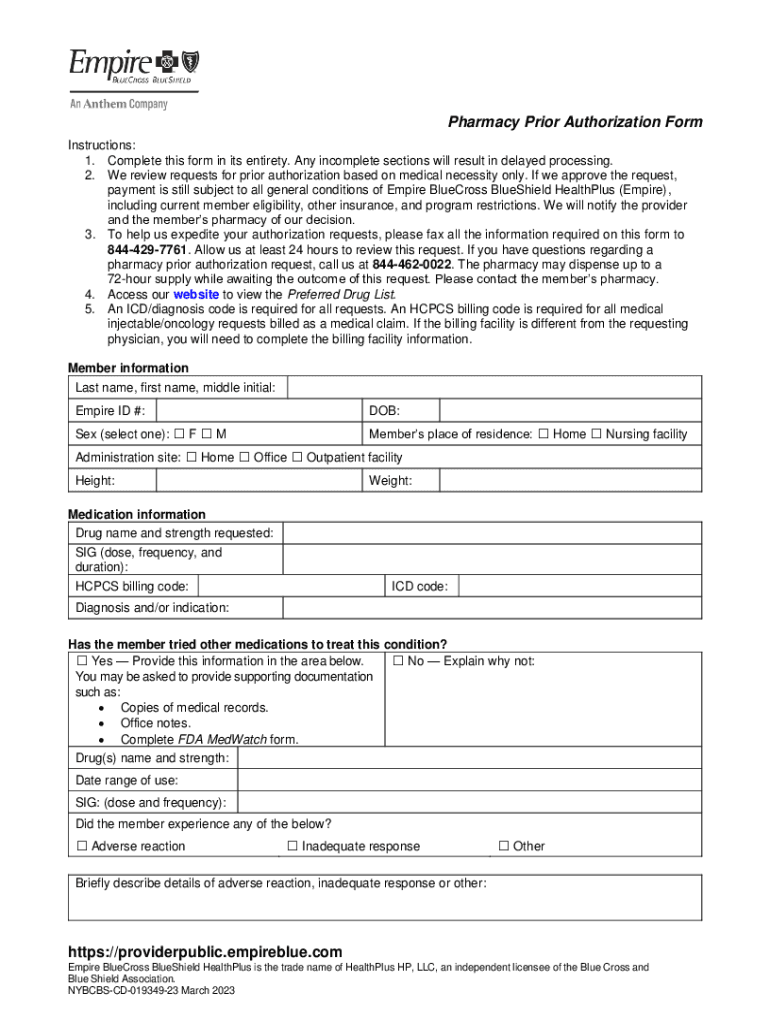 Fillable Online Pharmacy Prior Authorization Form https ...