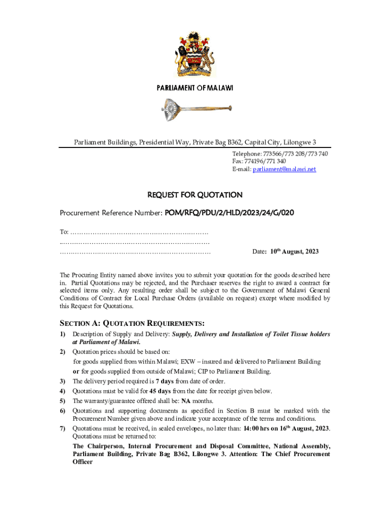 Fillable Online Parliament Buildings, Presidential Way, Private Bag ...