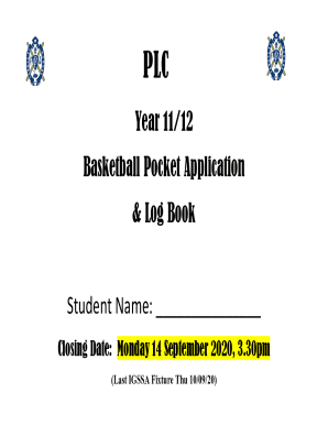 Fillable Online Year 11/12 Basketball Pocket Application & Log Book ...
