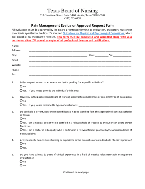 Fillable Online Pain Management Evaluator Approval Request Form Fax ...