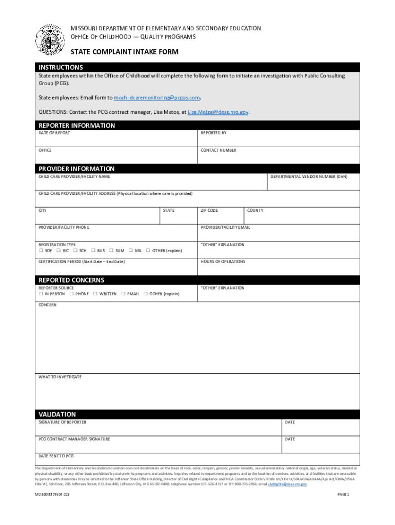 Fillable Online dese mo MO500-3379 State Complaint Intake Form Fax ...