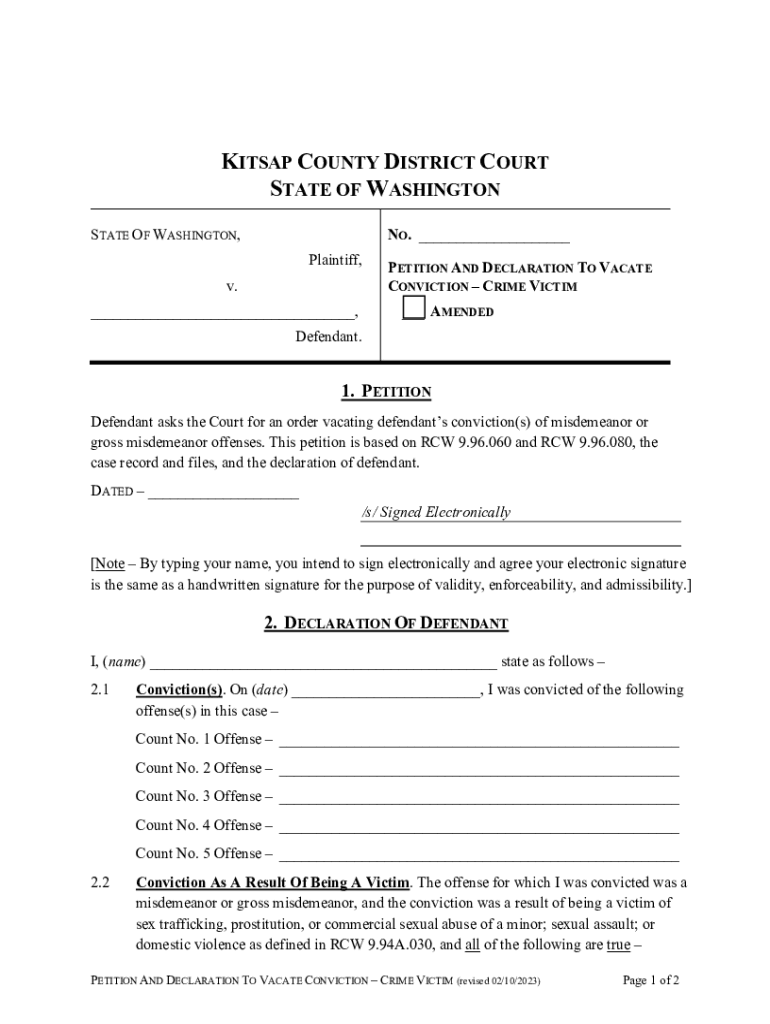 Fillable Online Petition To Vacate Conviction-Crime Victim Fax Email Print - pdfFiller
