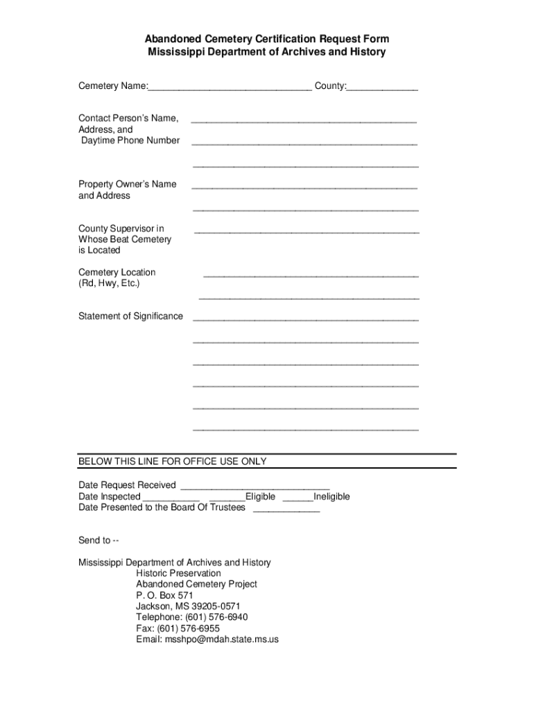 Fillable Online Abandoned Cemetery Form.doc Fax Email Print - pdfFiller