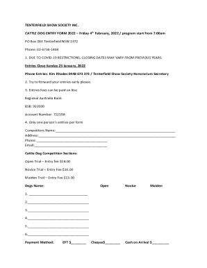 Fillable Online Cattle Dog Trial Entry Form Fax Email Print - pdfFiller