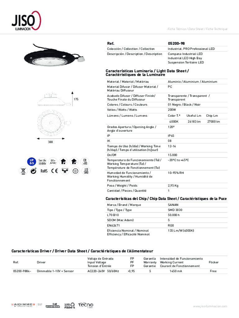 Completable En línea Ref. 05200-98 Caractersticas Driver / Driver Data ...