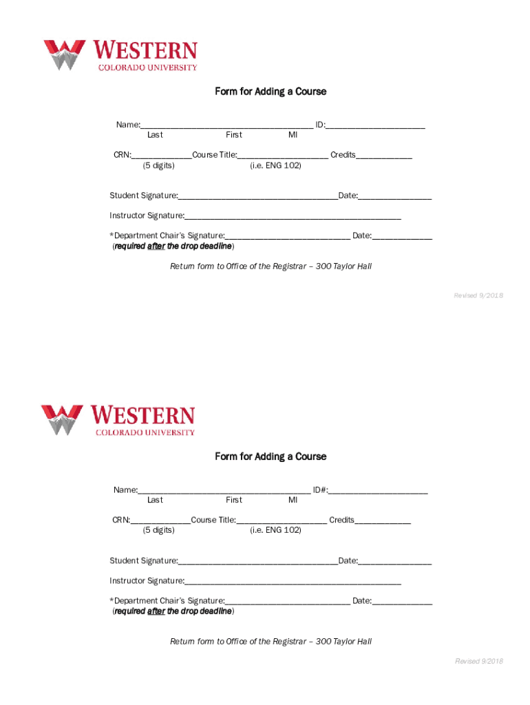 Fillable Online Form for Adding a Course Fax Email Print - pdfFiller