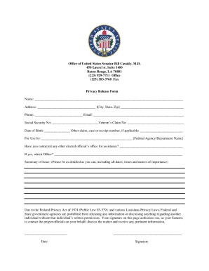 Fillable Online Privacy Release FormOffice of US Senator Bill Cassidy ...