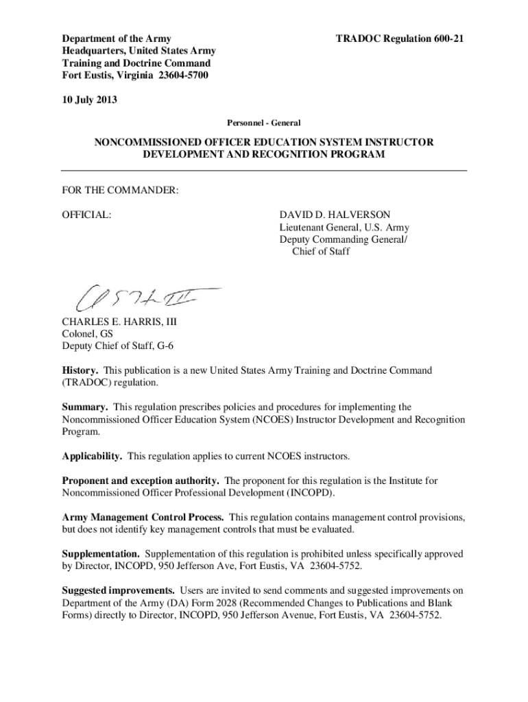 Fillable Online Department of the Army *TRADOC Regulation ... Fax Email ...