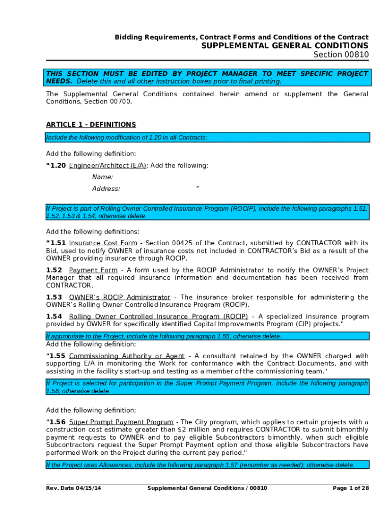 Bidding Requirements, Contract s and Conditions ... Doc Template ...