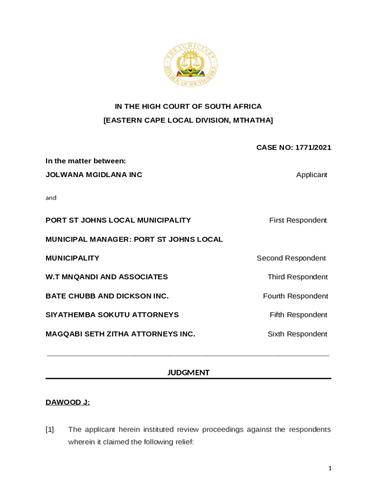 Fillable Online High Court of South Africa Eastern Cape, Mthatha ...