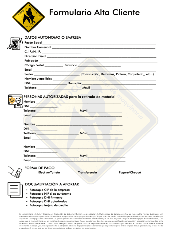 Completable En línea Formulario Alta Cliente DATOS AUTONOMO O EMPRESA ...