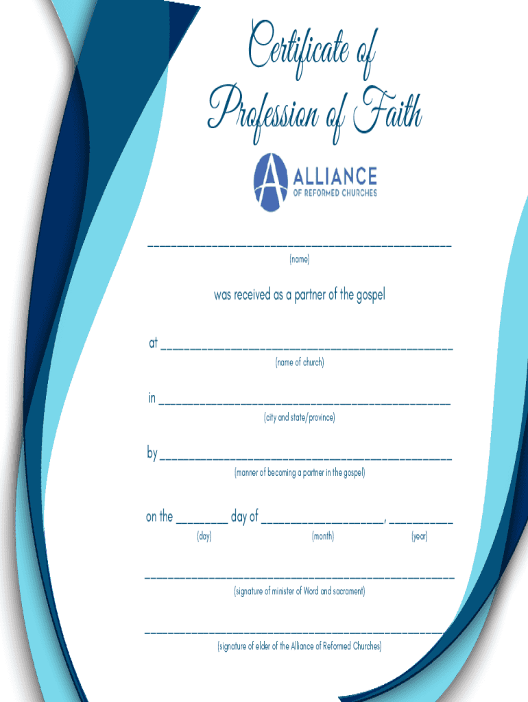 Fillable Online ARC Profession of Faith Certificate Fax Email Print ...