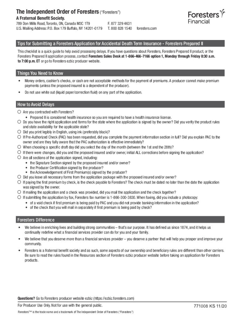 Fillable Online If you have questions about Foresters, Foresters ...