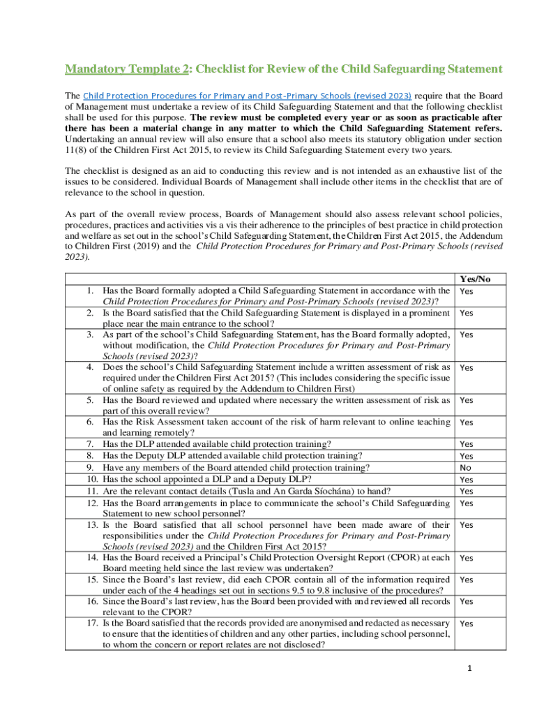Fillable Online Child safeguarding statement and Review Fax Email Print ...