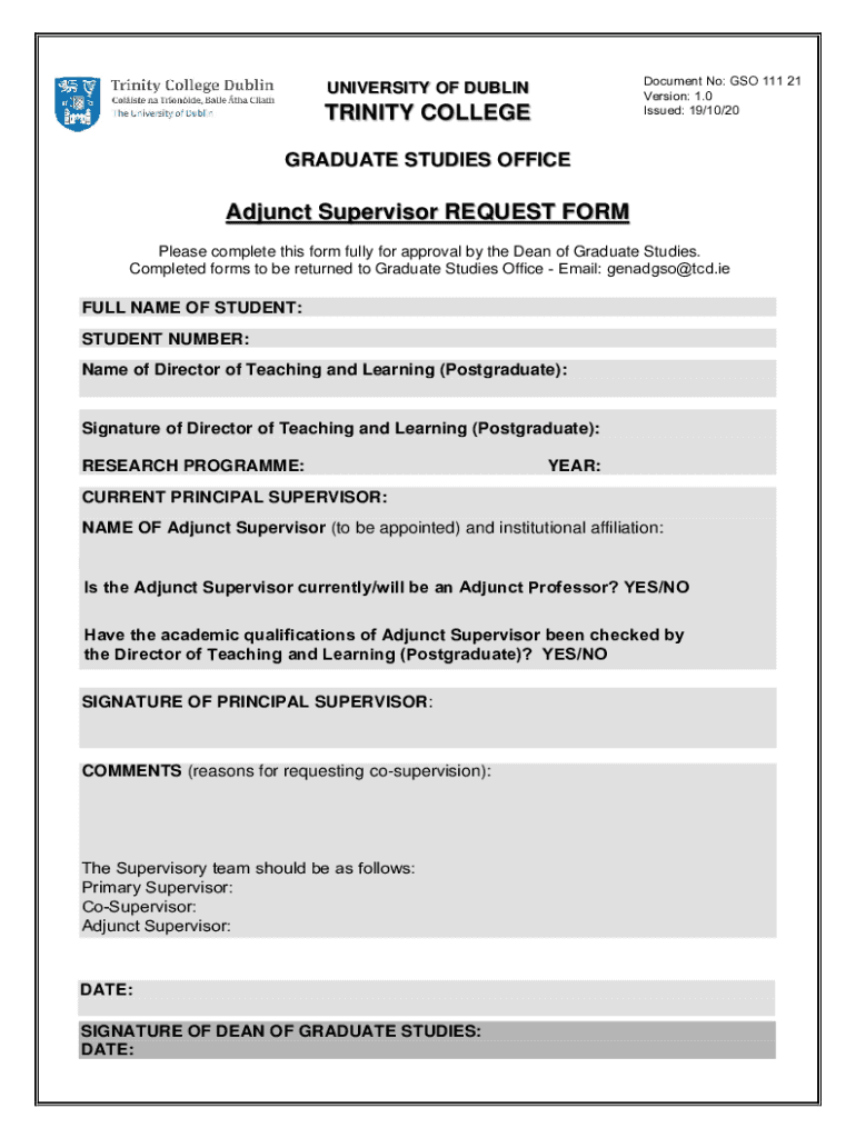 Fillable Online Adjunct Supervisor REQUEST FORM Fax Email Print - pdfFiller