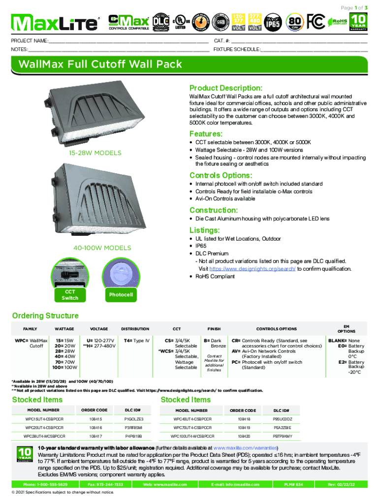Fillable Online WallMax Full Cutoff Wall Pack Fax Email Print - pdfFiller