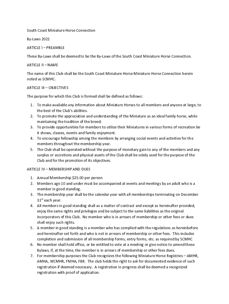 Fillable Online PREAMBLE These By-Laws shall be deemed to be the ...