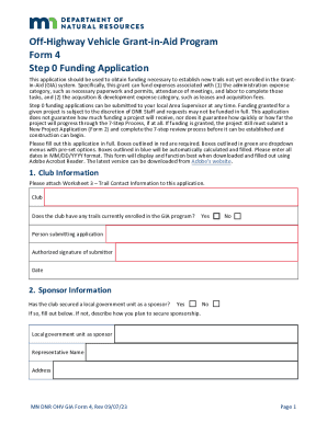 Fillable Online files dnr state mn Form 4 - Step 0 Funding Application. MN DNR OHV GIA Program ...