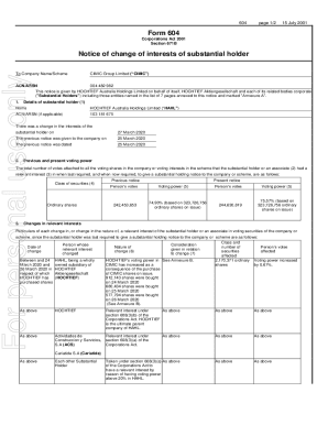 Fillable Online ASIC Form 0604 Notice of change of interests of ...