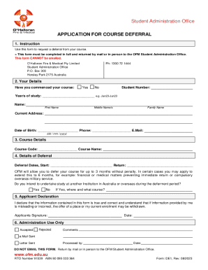 Fillable Online ofm4u edu Application for Course Deferral Fax Email ...