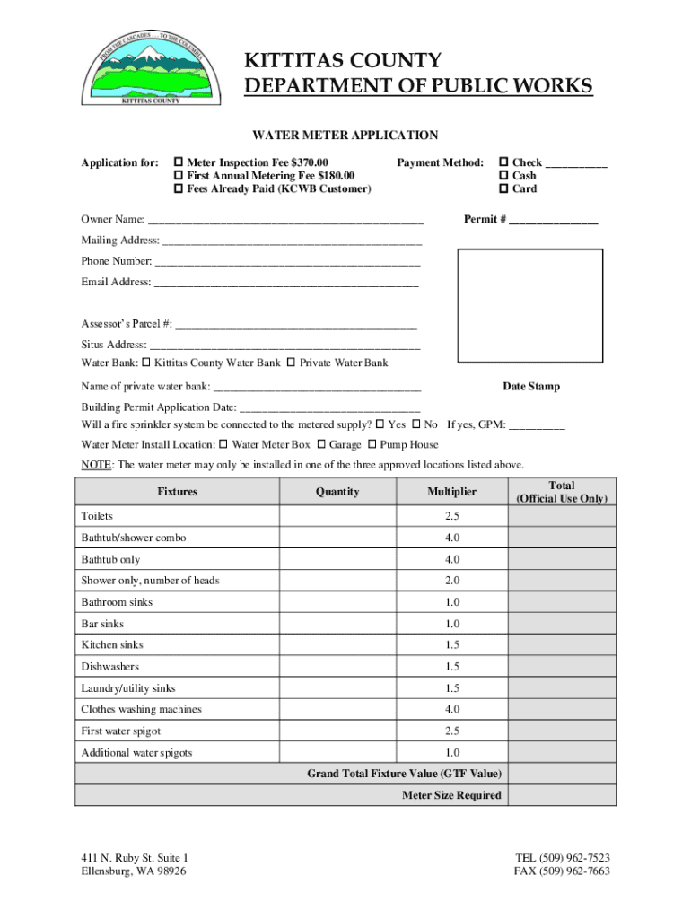 Fillable Online Water Meter Application - Kittitas County Fax Email Print - pdfFiller